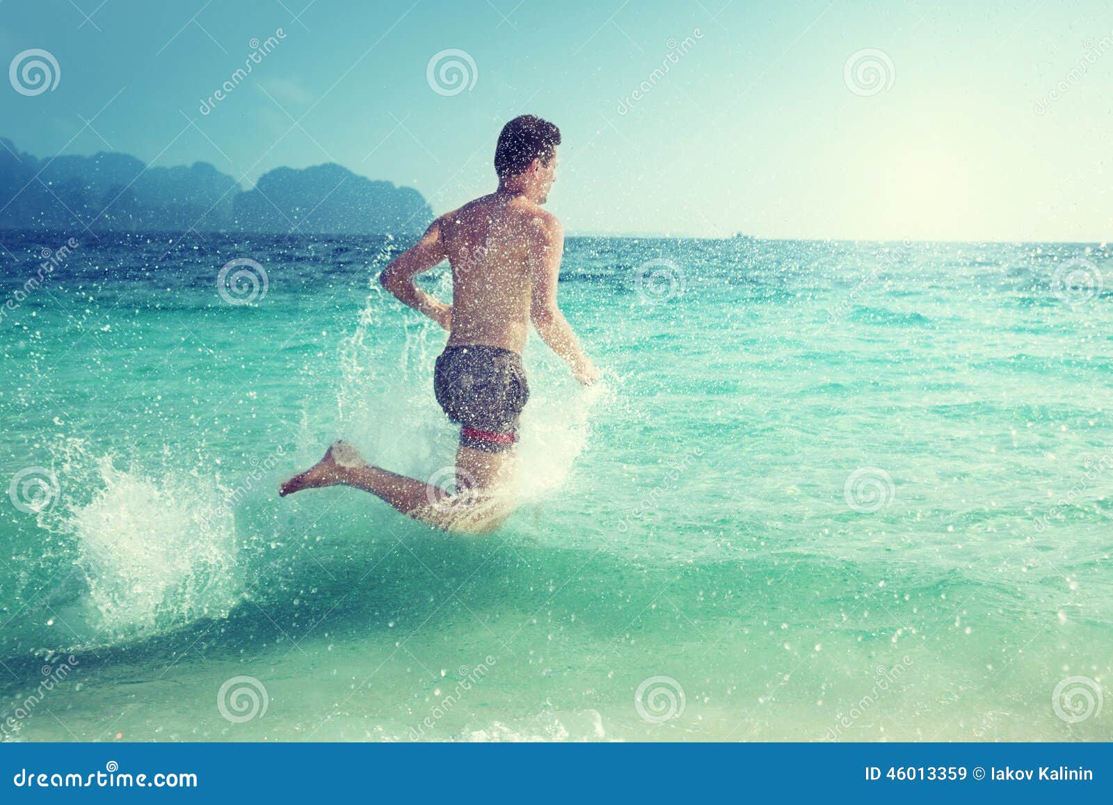 Running Man in Water of Sea Stock Image - Image of motion, blue: 46013359