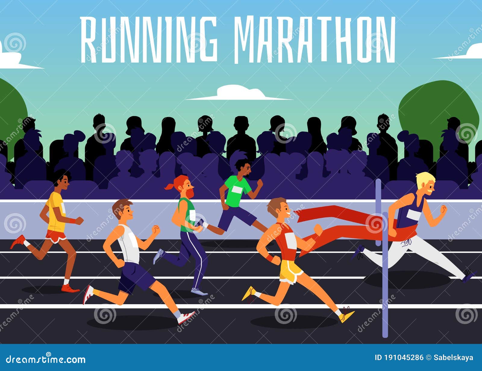 Running Marathon Web Banner with People Characters Flat Vector ...