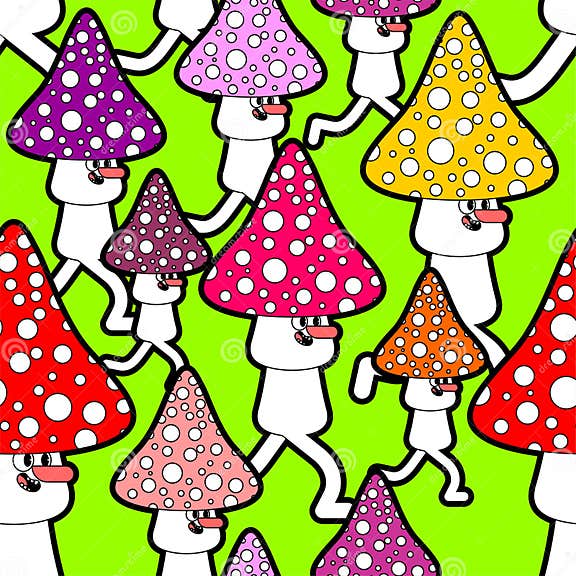 Running Mushroom Pattern Seamless. Fly Agaric Run Background Stock ...