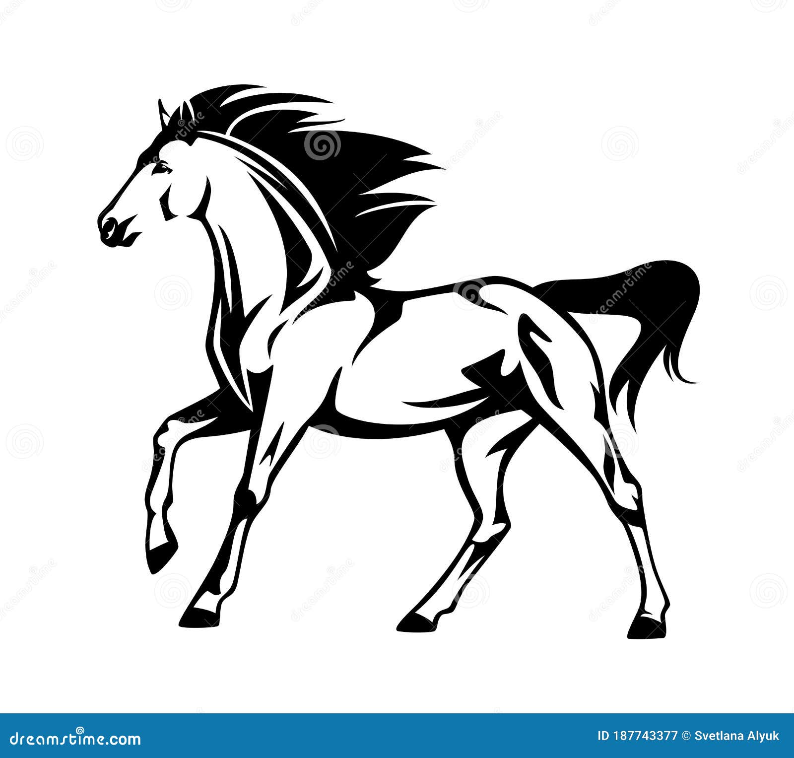 Running Mustang Horse Black Vector Outline Stock Vector - Illustration ...