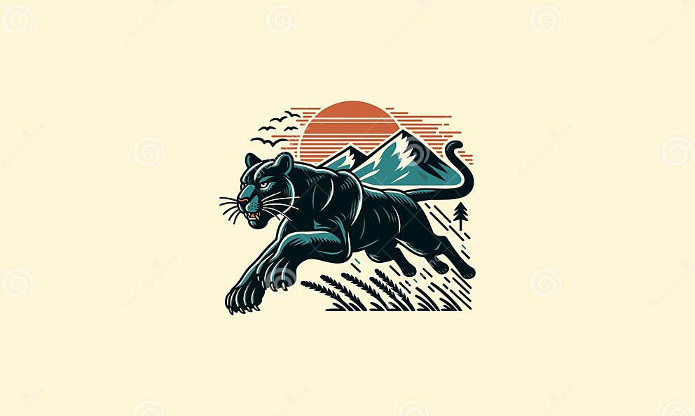 Running Panther on Mountain Vector Mascot Design Stock Vector ...