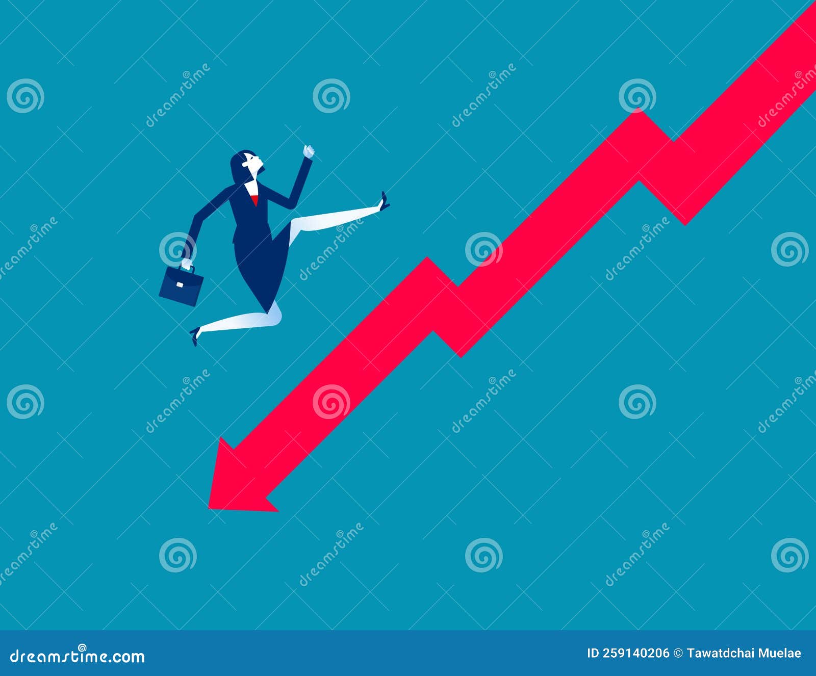 Running Part Way with Falling Graph. Business Vector Illustration Stock ...