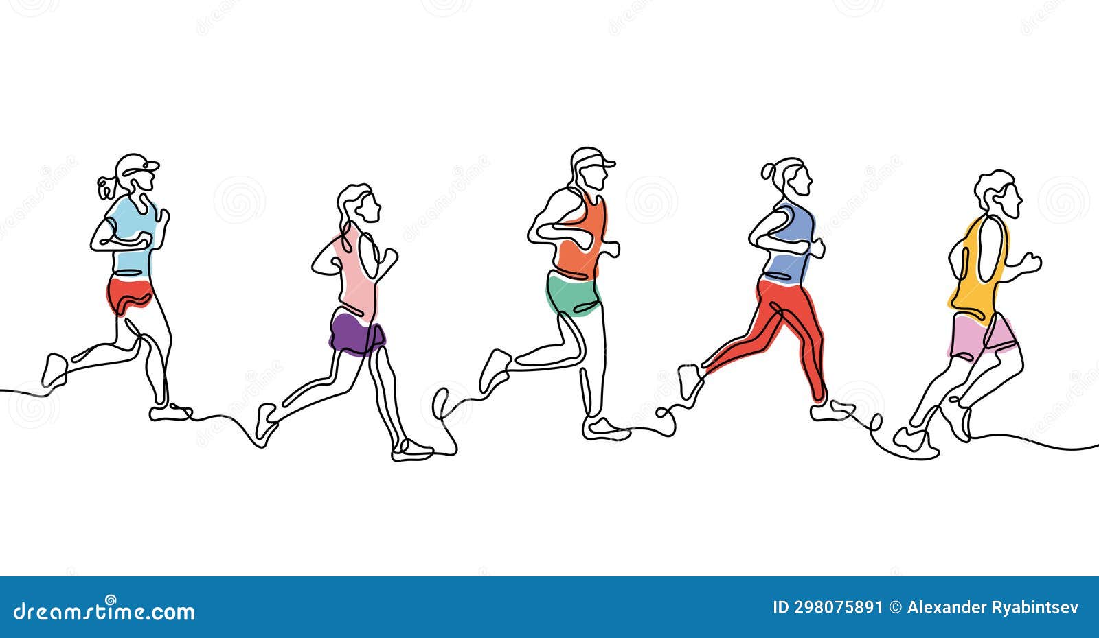 Running People One Line Vector Illustration Stock Vector - Illustration ...