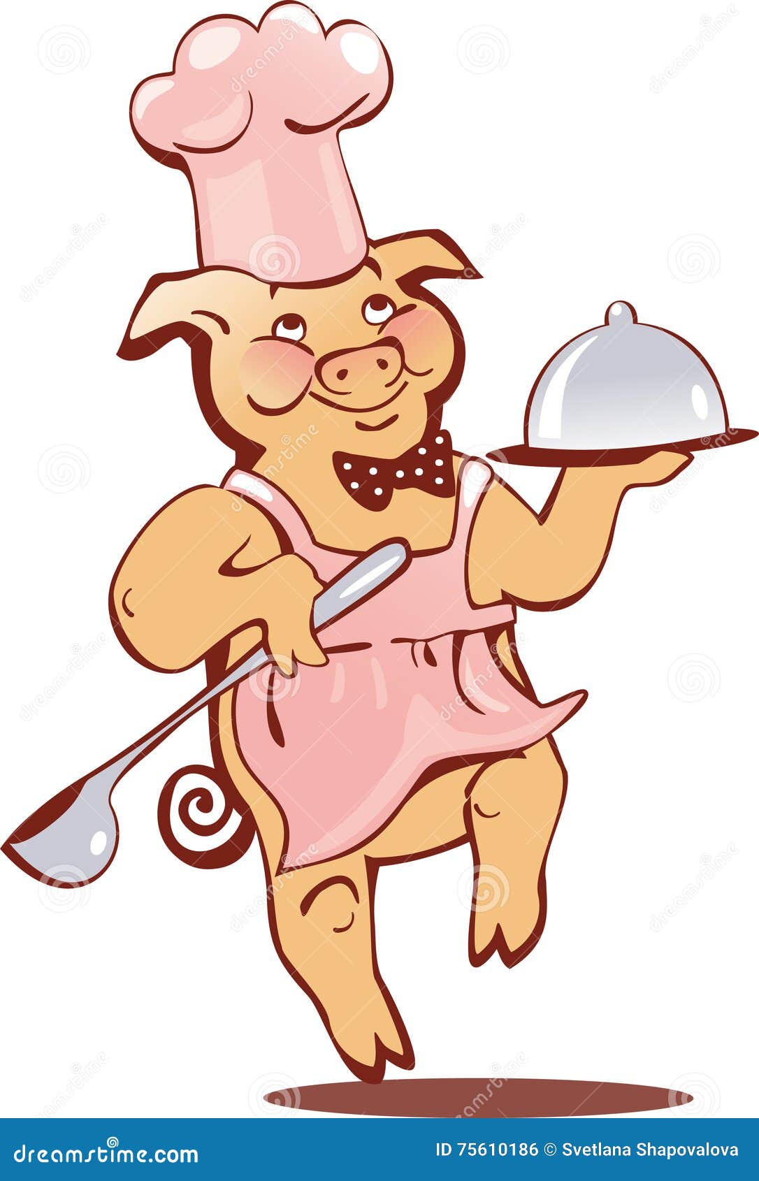 Running Pink Pig in Cap with a Tray Stock Vector - Illustration of cook ...