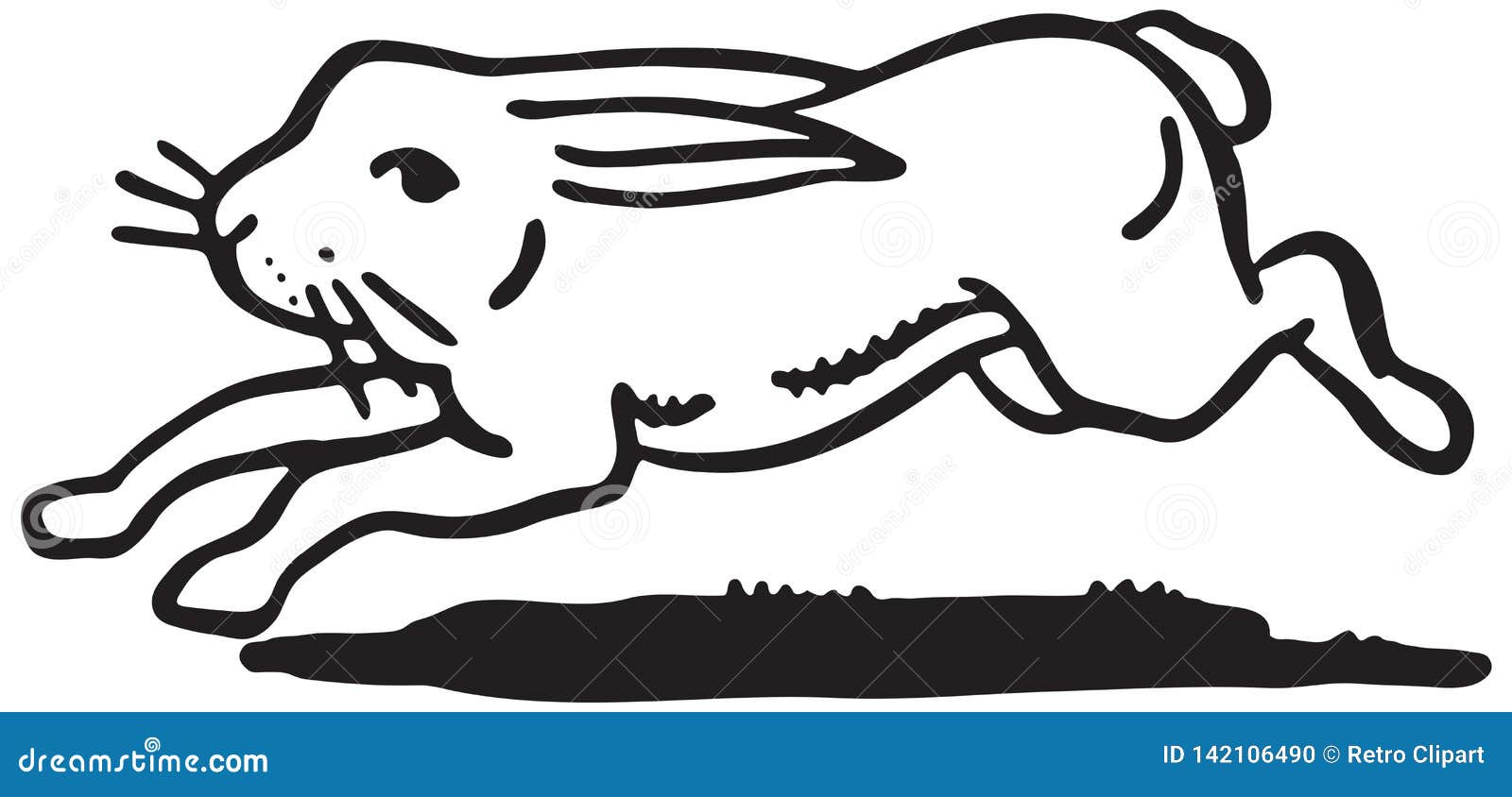 Black And White Running Rabbit Clipart