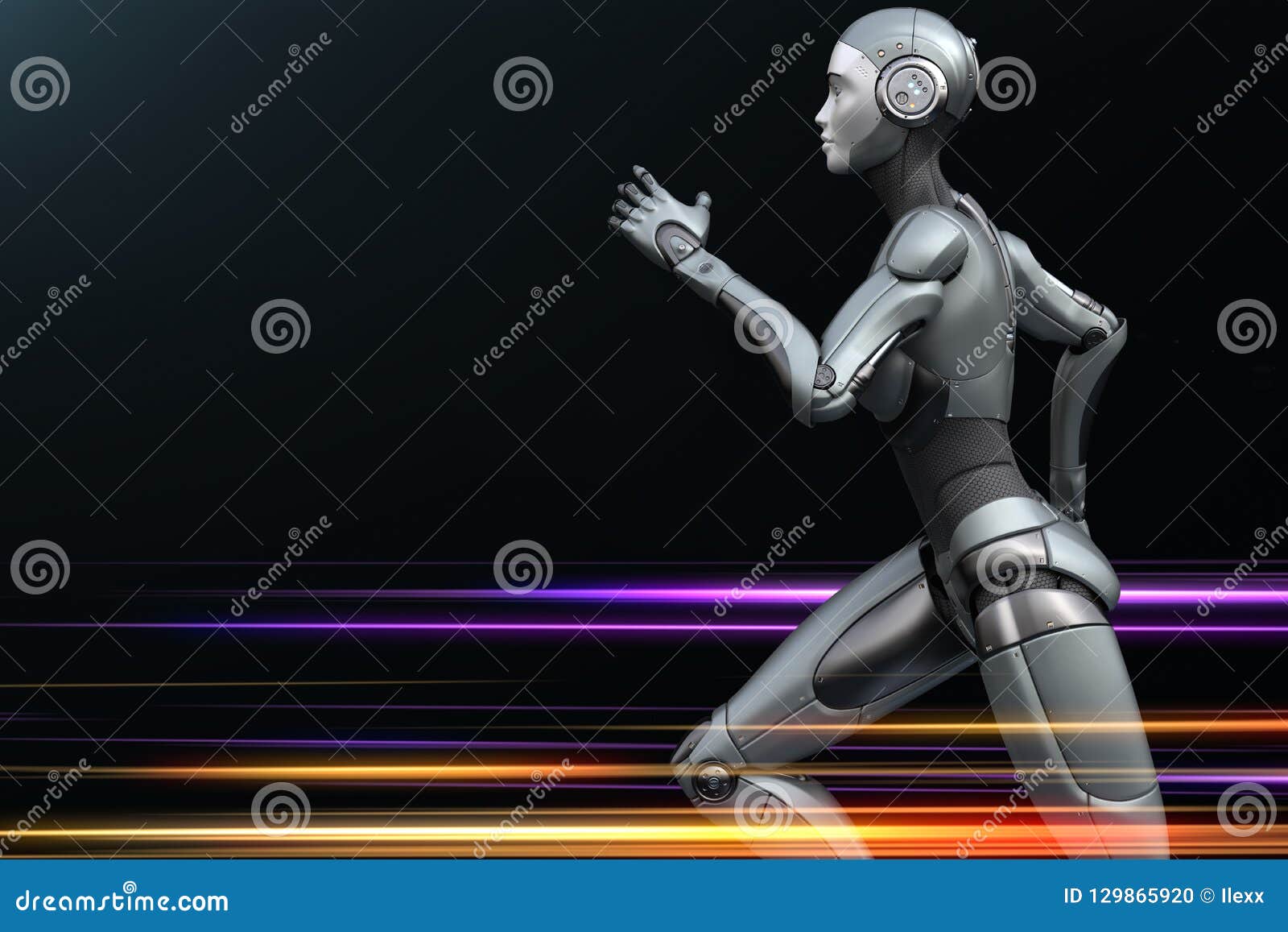 Running Robot on Dark Background Stock Illustration - Illustration of ...