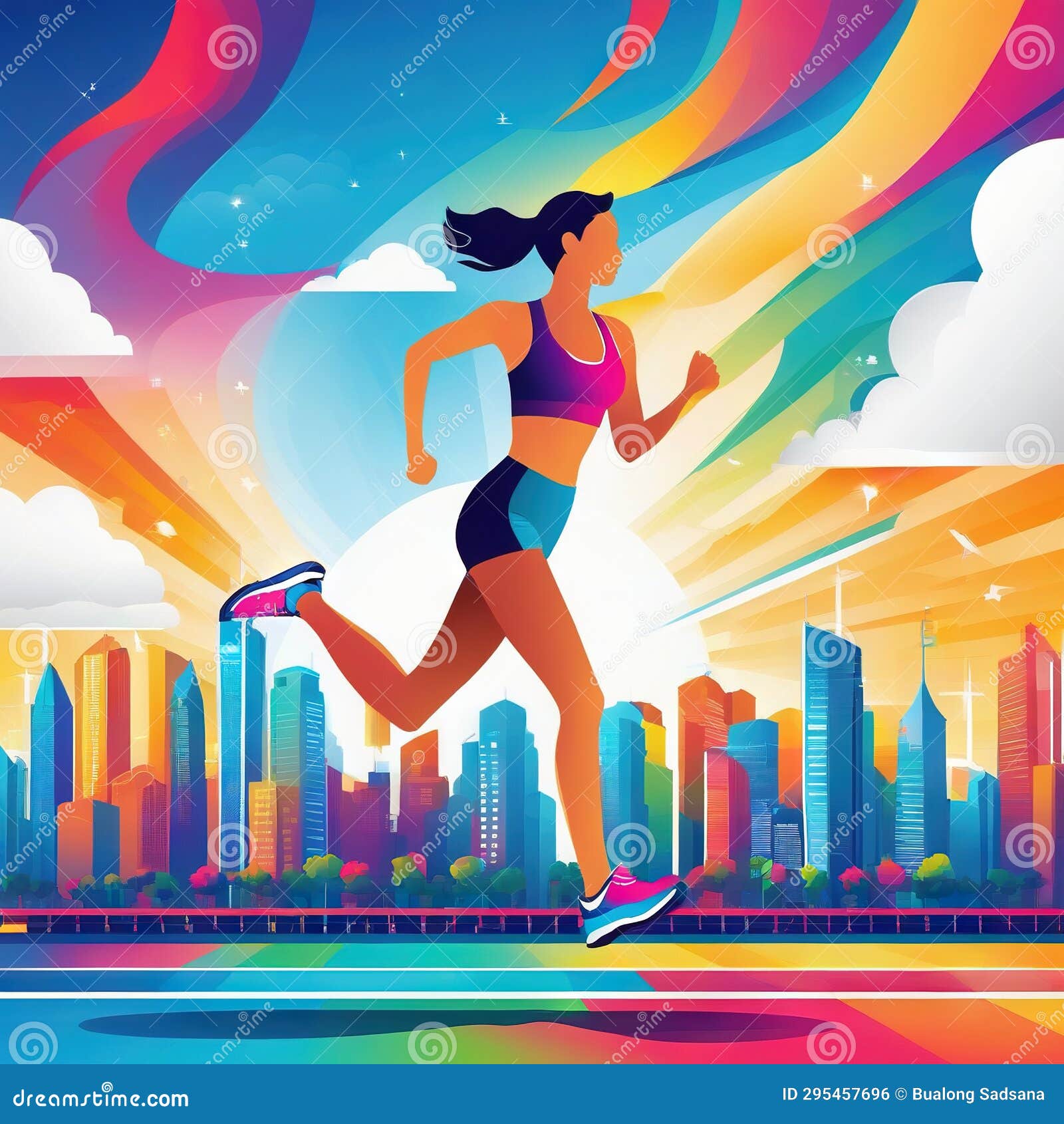 Running Running with City Different Data Colorful Illustration Template ...