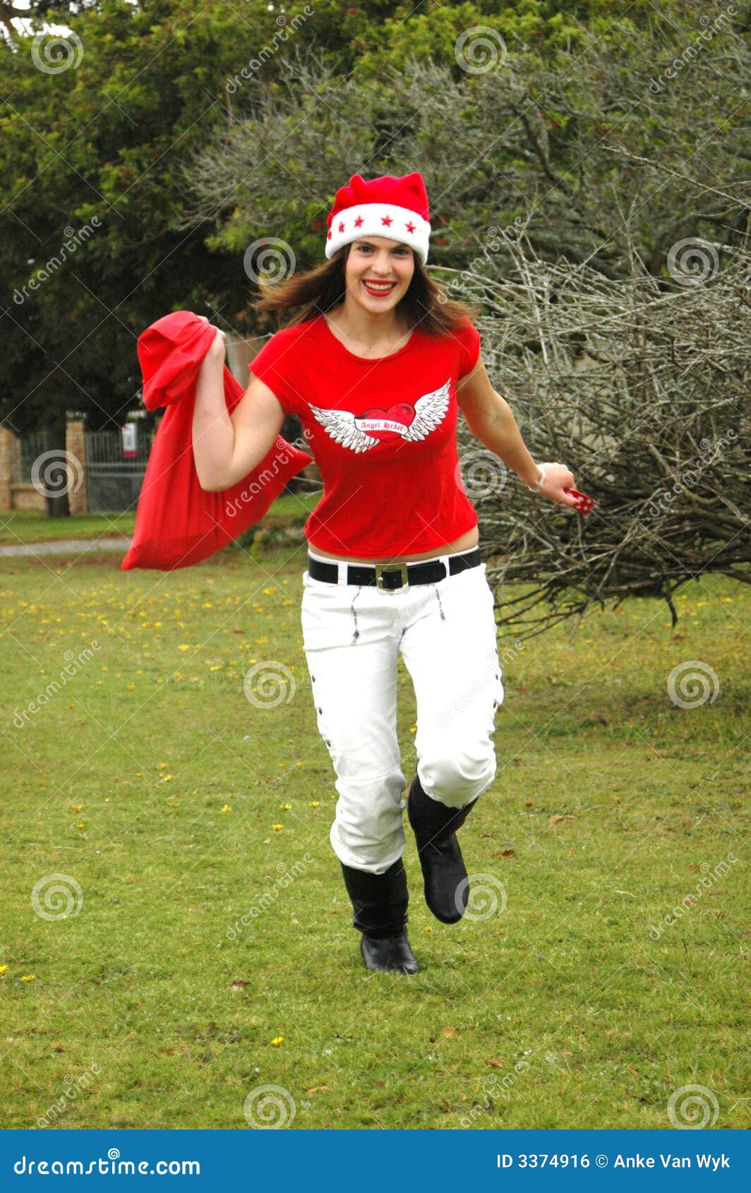 Running Santa girl stock photo. Image of happy, caucasian - 3374916