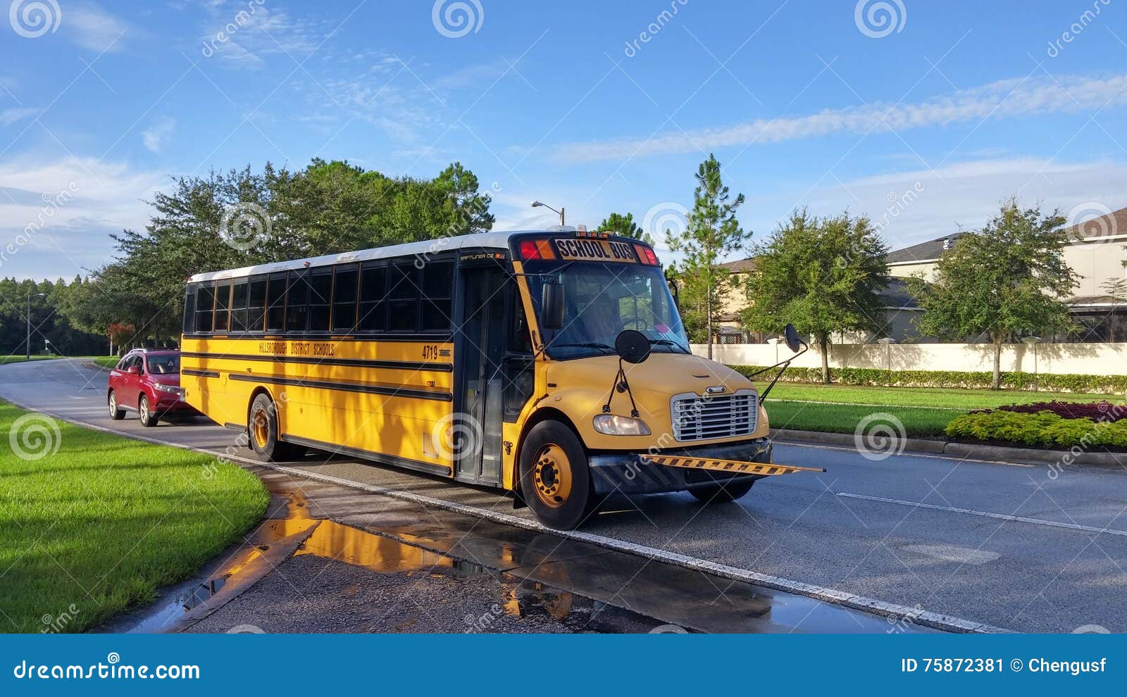 A running school bus editorial photo. Image of elementary - 75872381