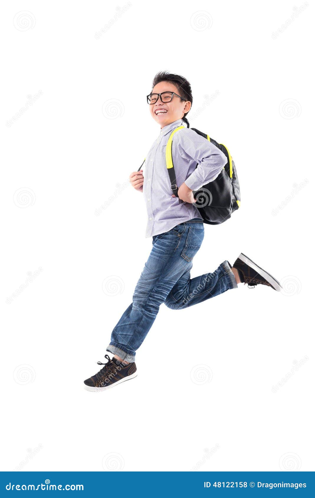 Running schoolboy stock photo. Image of emotion, action - 48122158