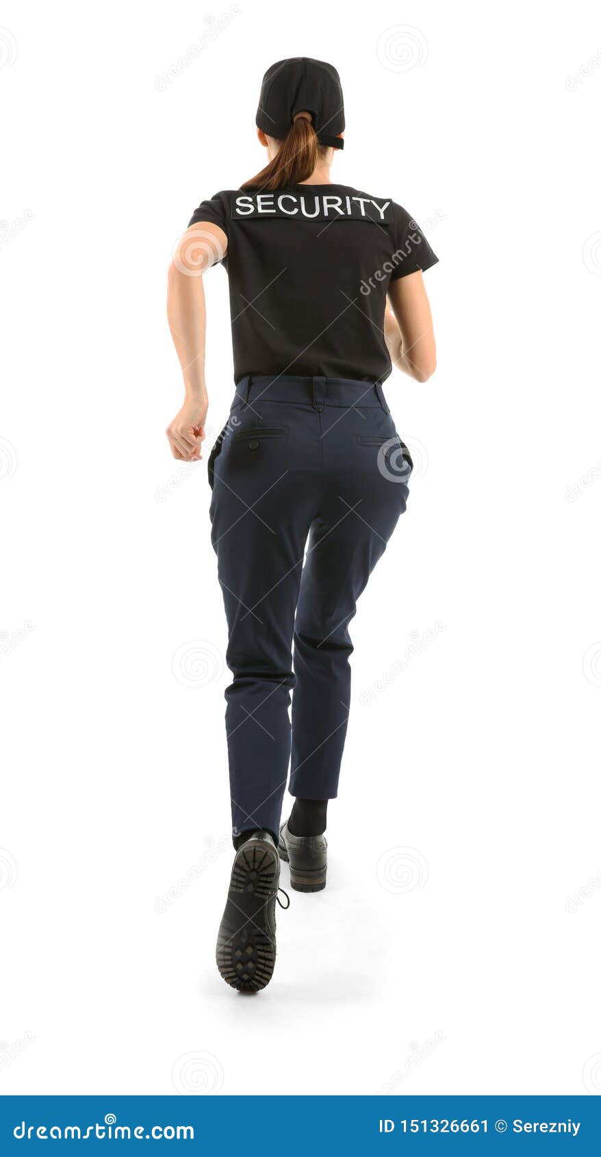 Running Security Guard on White Background, Back View Stock Image ...