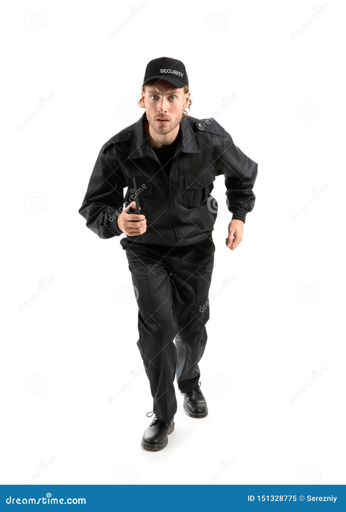 Running Security Guard on White Background Stock Image - Image of ... Running Security Guard on White Background Stock Image - Image of ...