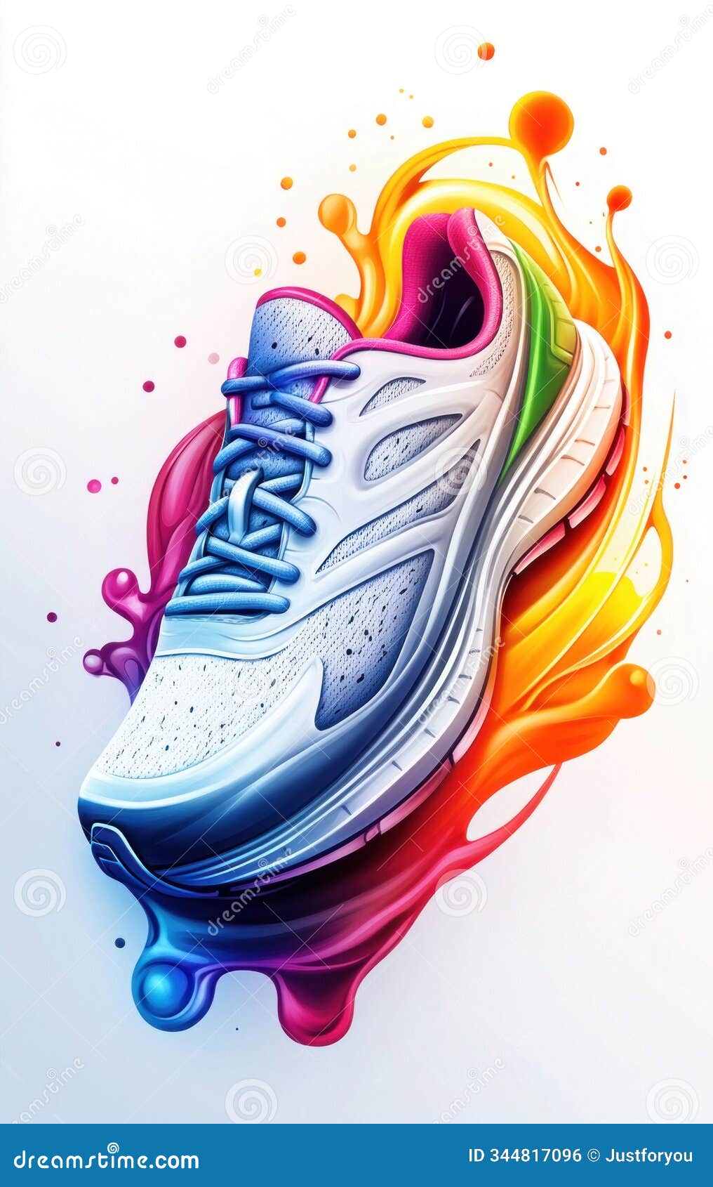 Running Shoe with Colorful Paint Splash Effect Stock Illustration ...