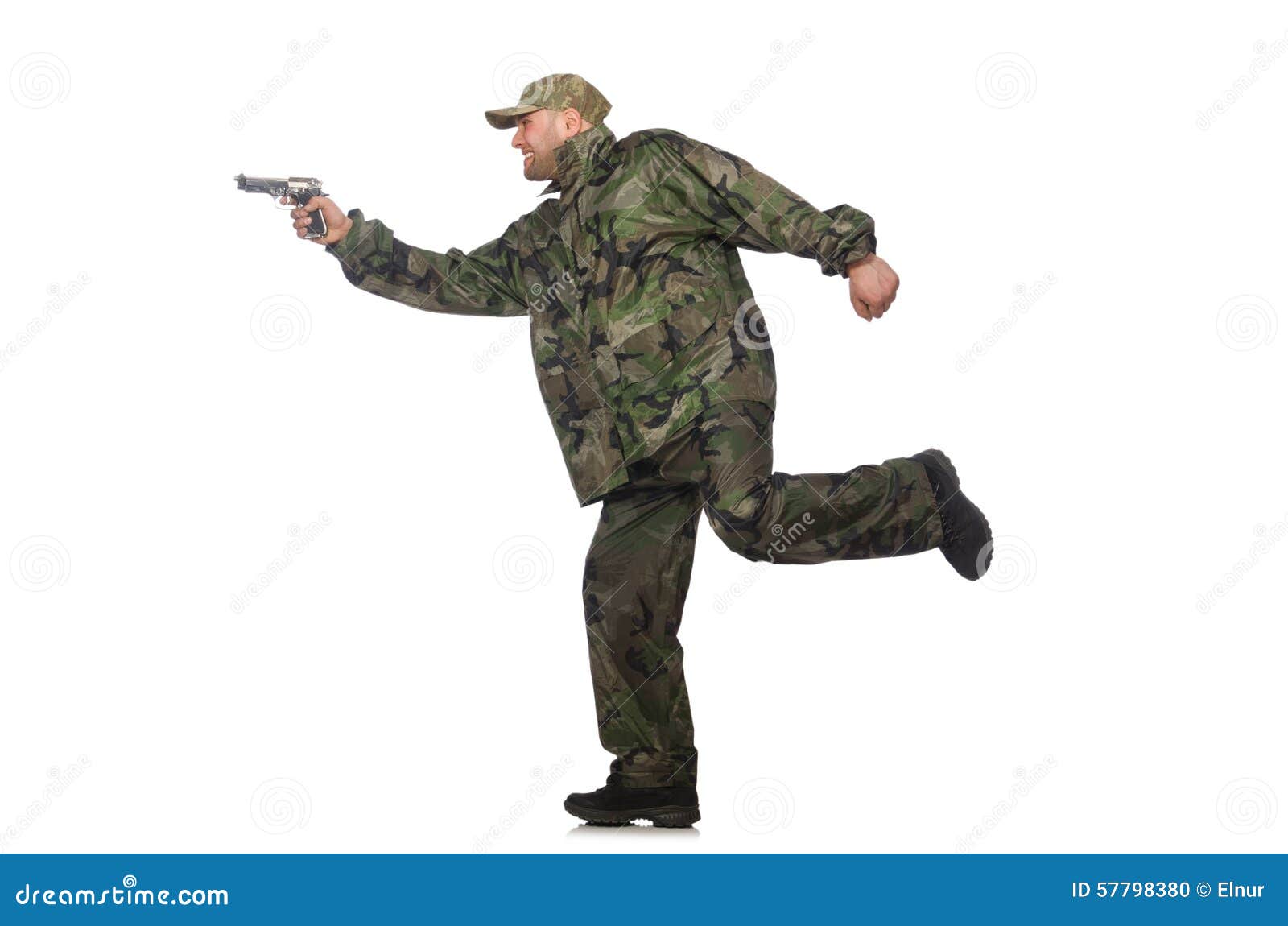 Running Soldier with a Handgun Isolated on White Stock Photo - Image of ...