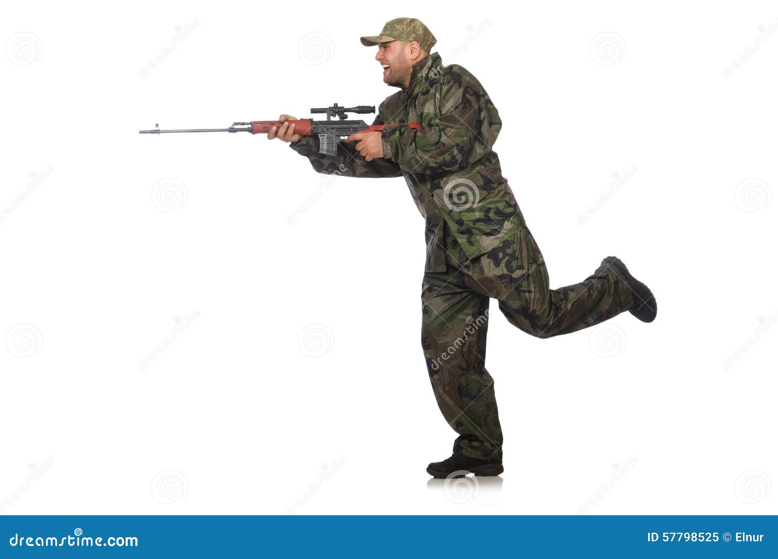 Running Soldier with a Handgun Isolated on White Stock Image - Image of ...