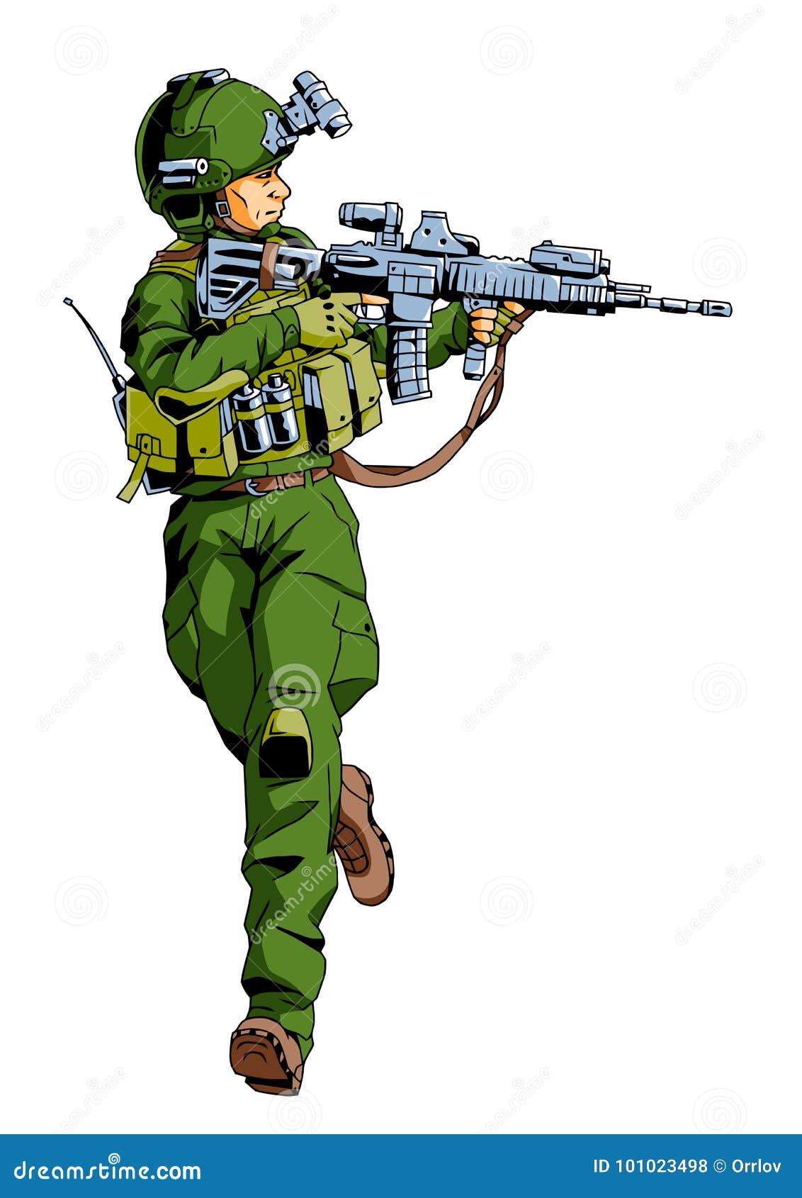 Running Soldier with Weapon Stock Vector - Illustration of muscle ...
