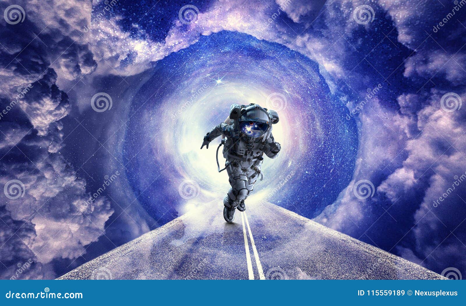 Running Spaceman and Galaxy. Mixed Media Stock Image - Image of galaxy ...