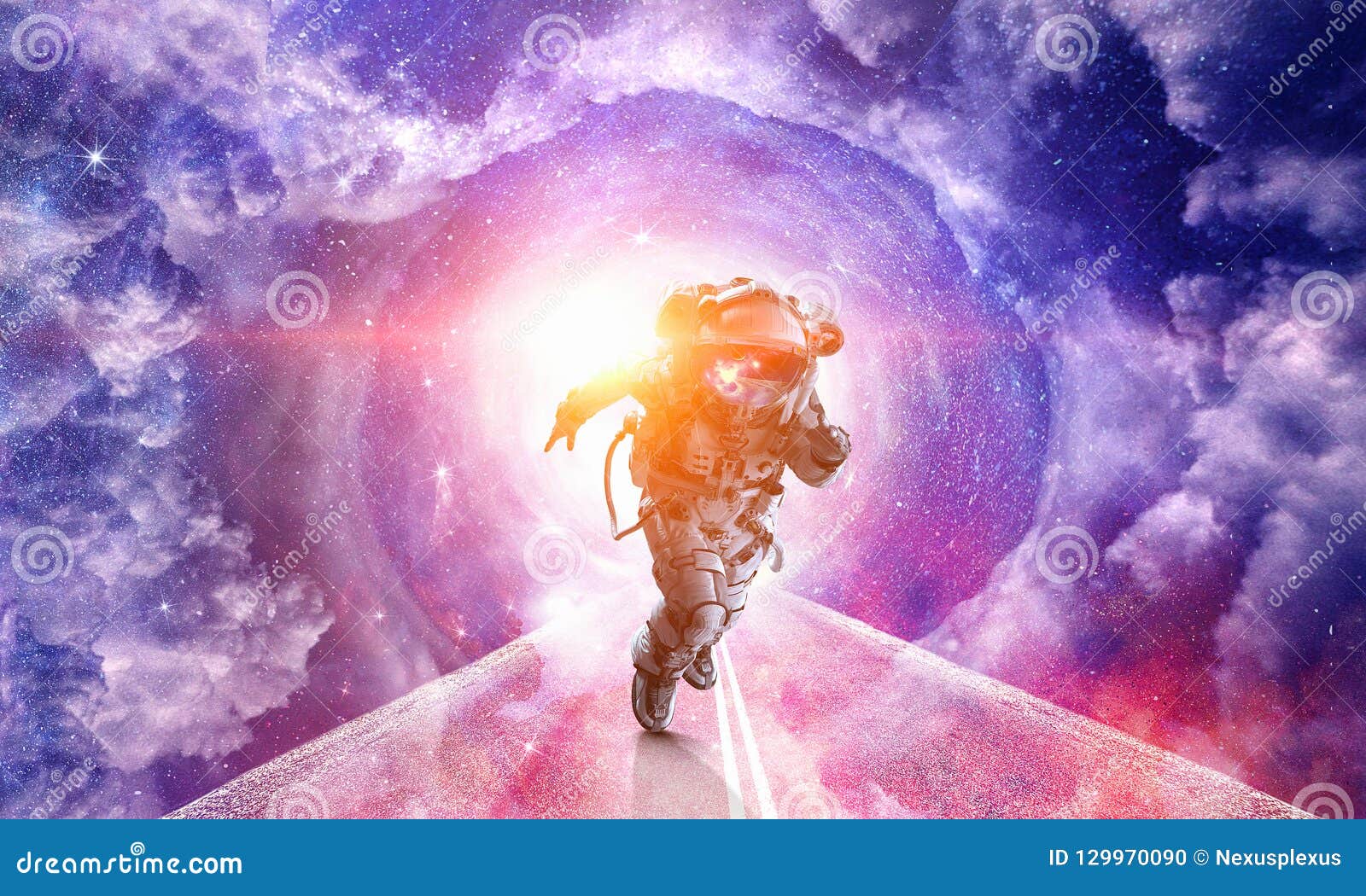 Running Spaceman and Galaxy. Mixed Media Stock Illustration ...