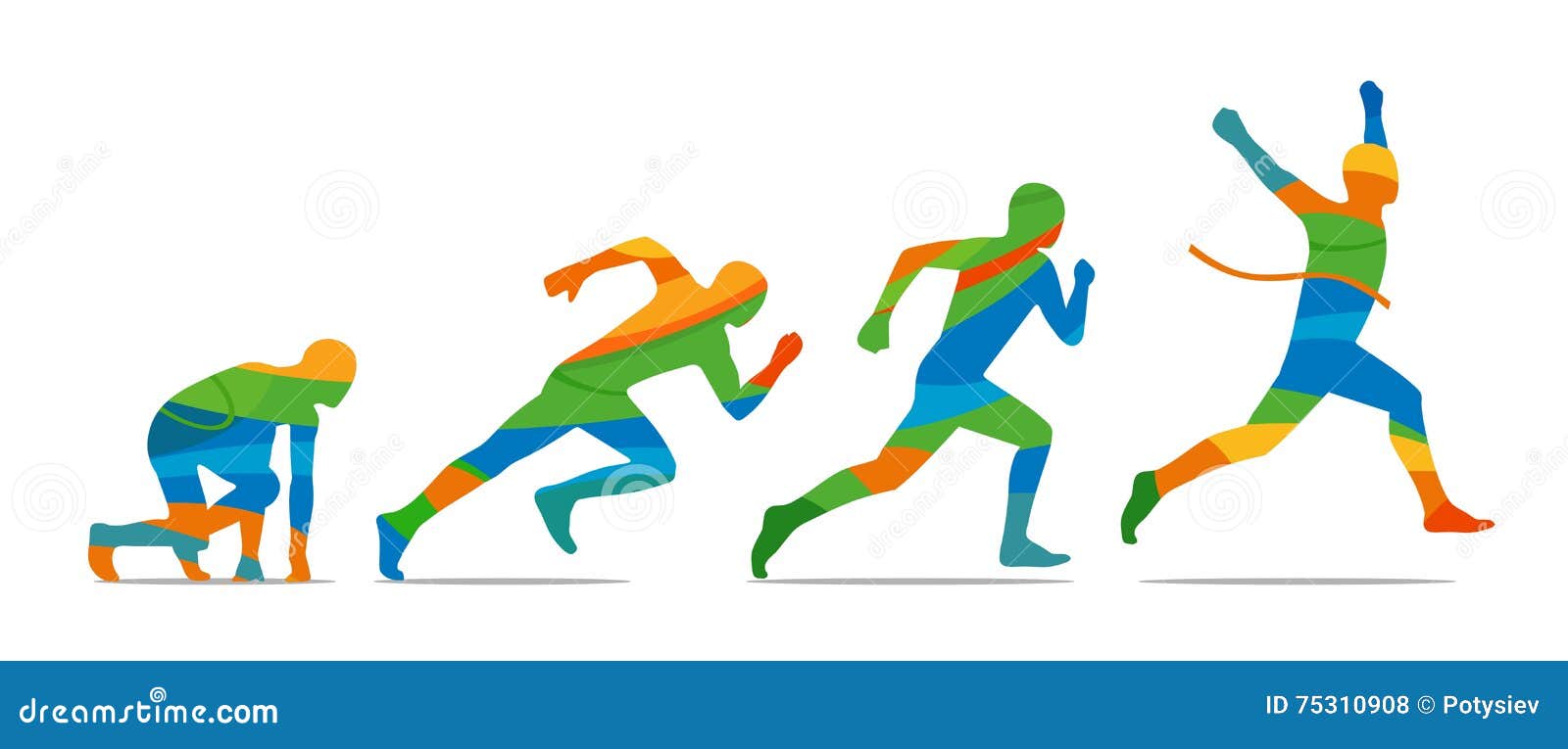 Running Step. Runner from Start To Finish. Side View Stock Vector ...