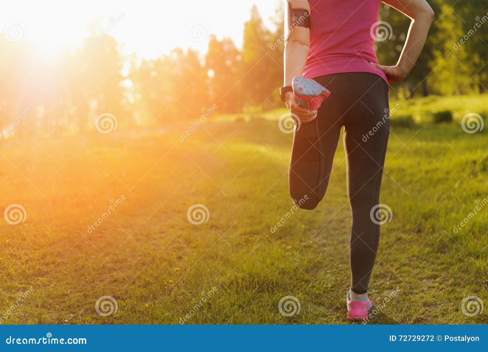 Running Stretching - Runner Wearing Smartwatch. Stock Photo - Image of ...