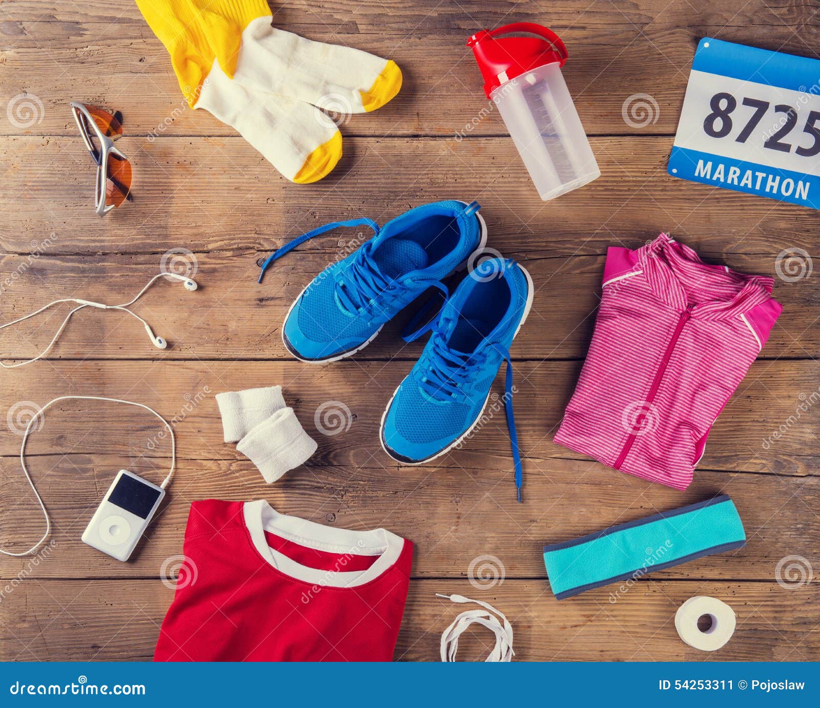 Running stuff on the floor stock image. Image of blue - 54253311