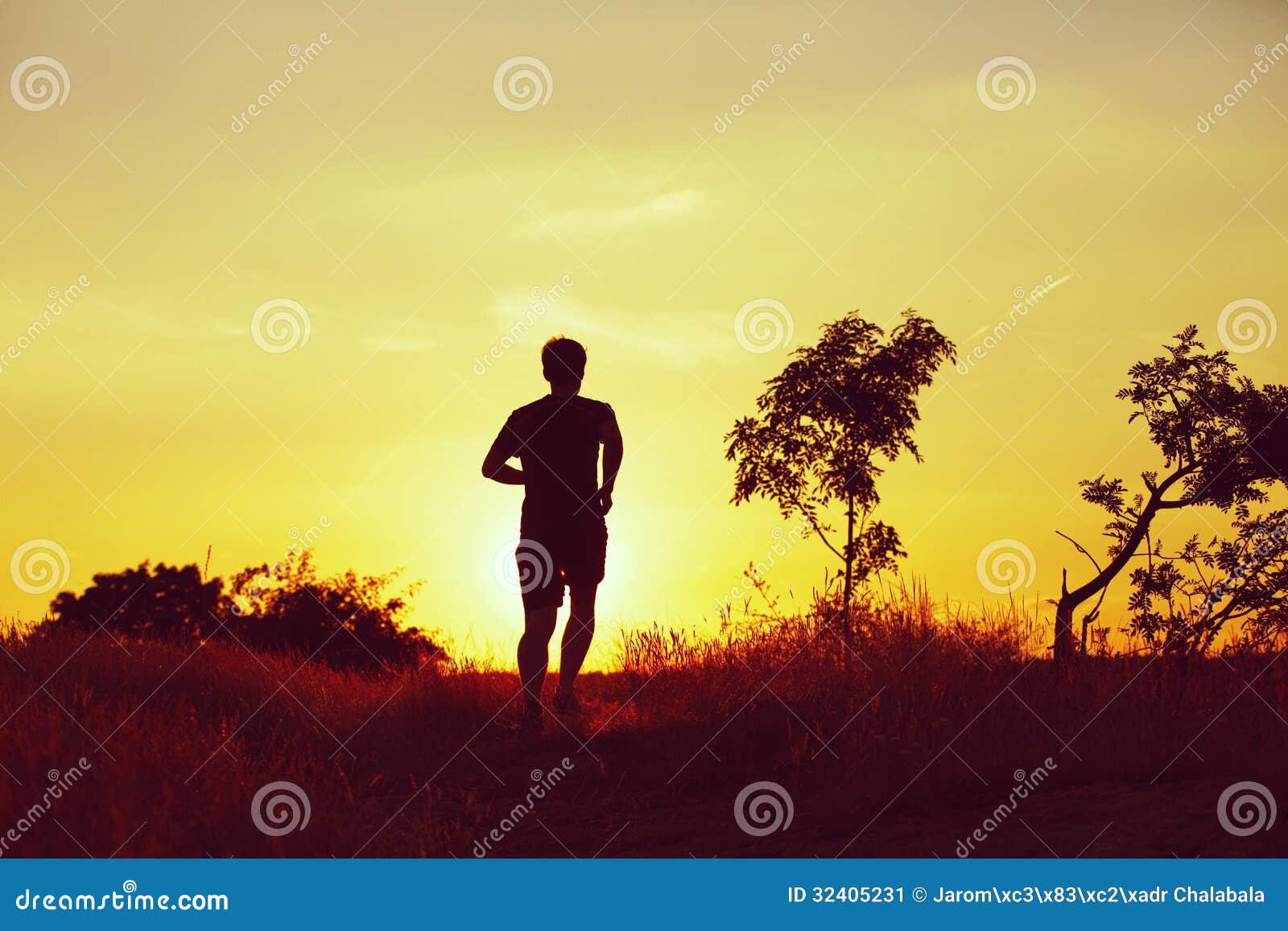 Running at the sunset stock image. Image of back, meadow - 32405231