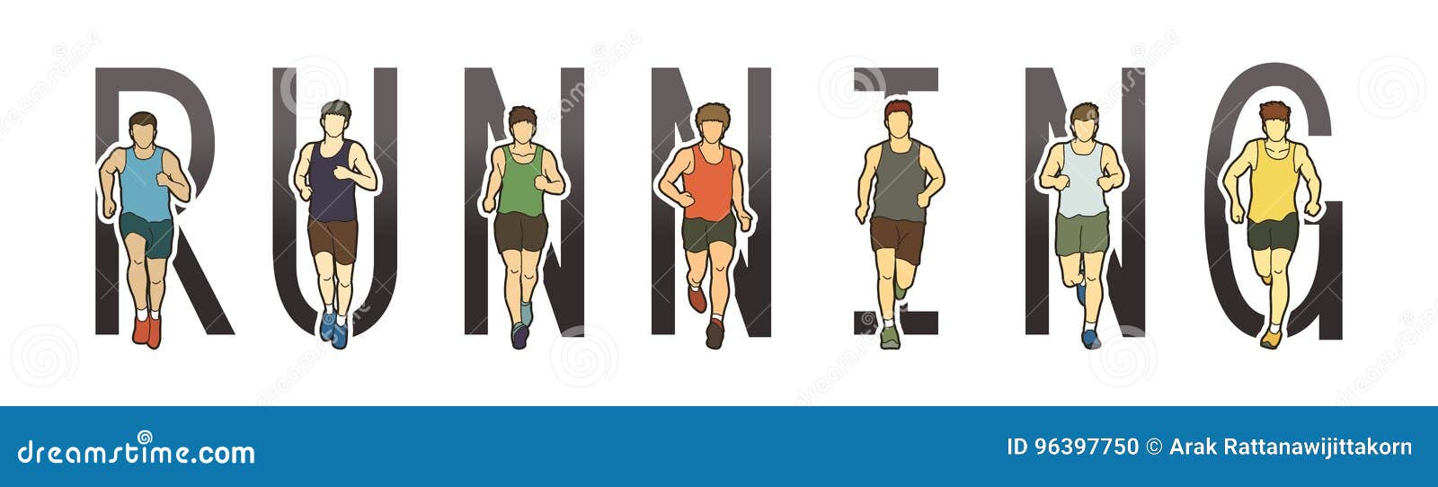 Running Text Font Design, Marathon Runners, Group of People Running ...