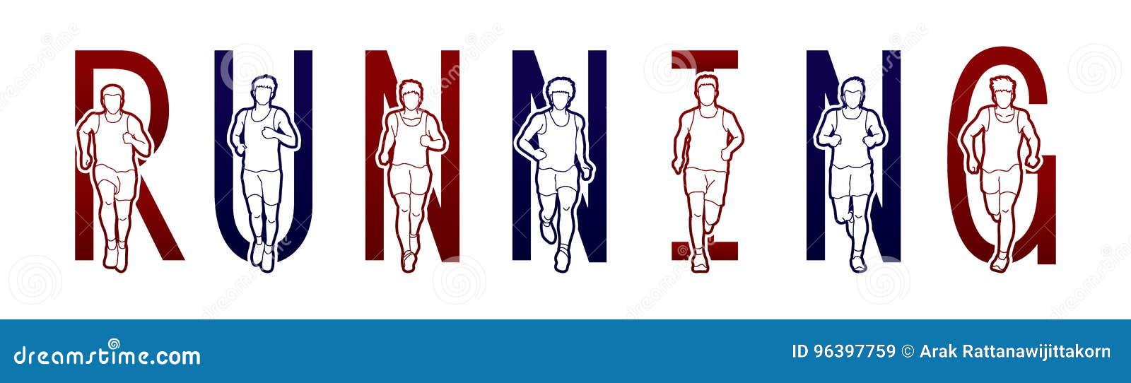 Running Text Font Design, Marathon Runners, Group of People Running ...