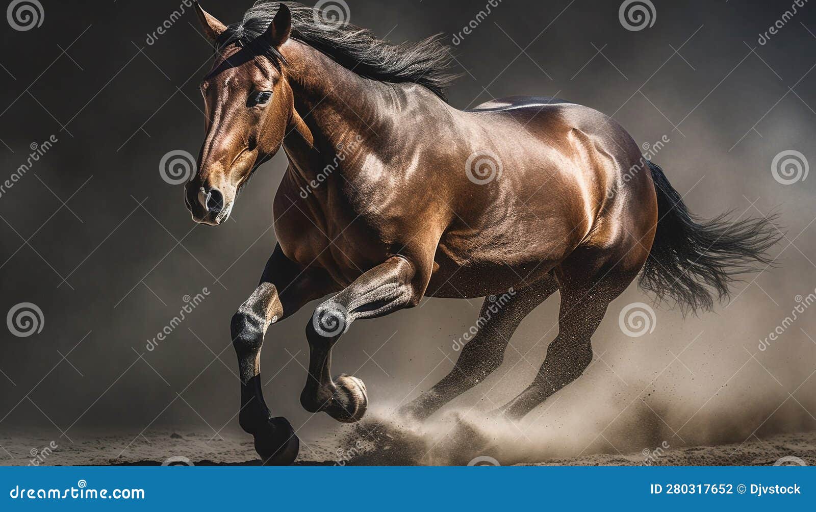 Running Thoroughbred Stallion in Meadow, Freedom and Beauty in Nature ...