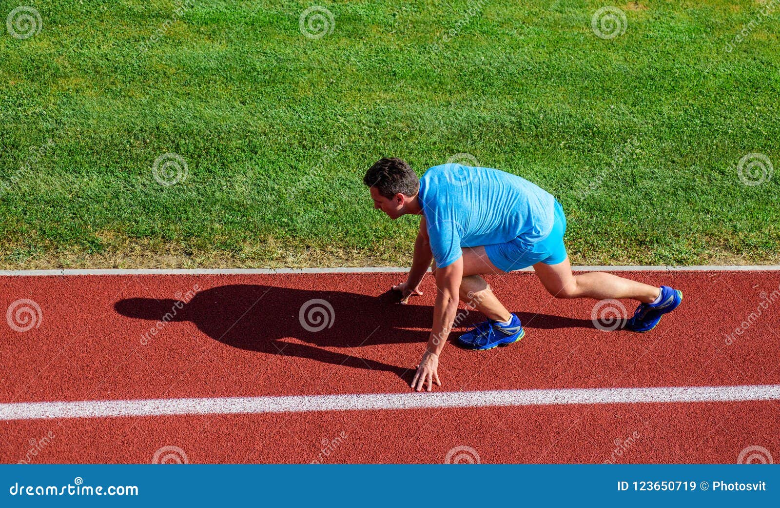 Running Tips for Beginners. Man Athlete Stand Low Start Position ...