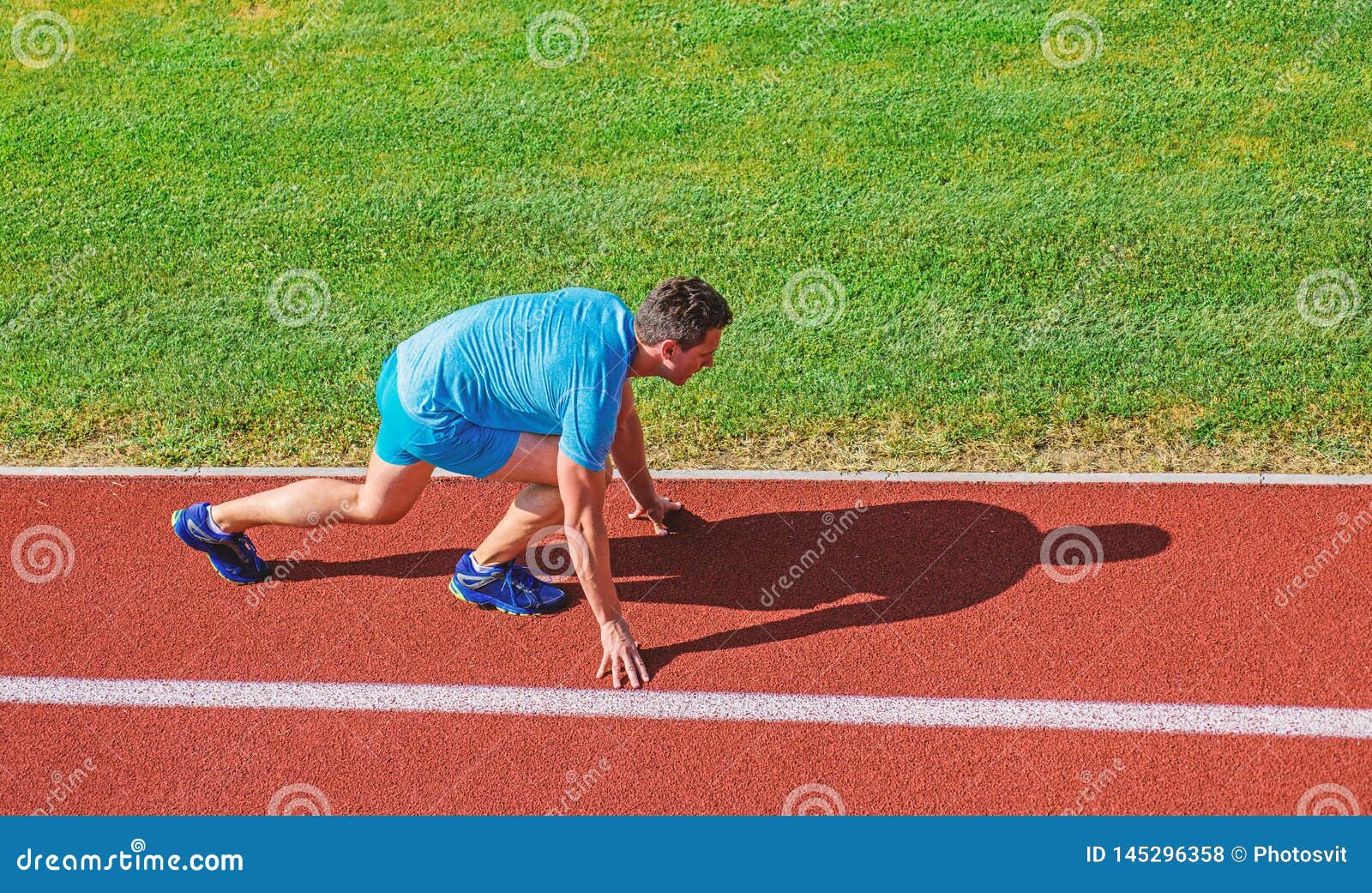 Running Tips for Beginners. Man Athlete Stand Low Start Position ...