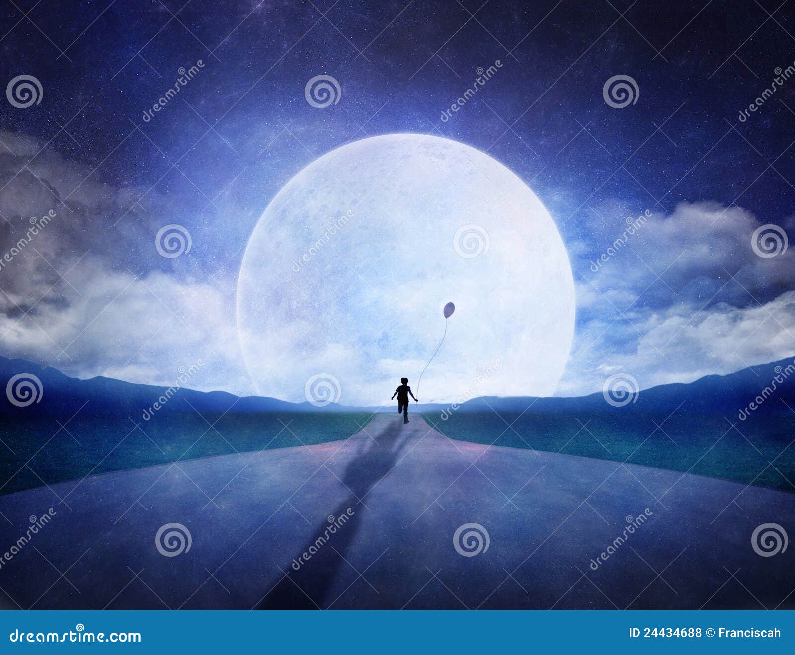 Running to the moon stock illustration. Illustration of evening - 24434688