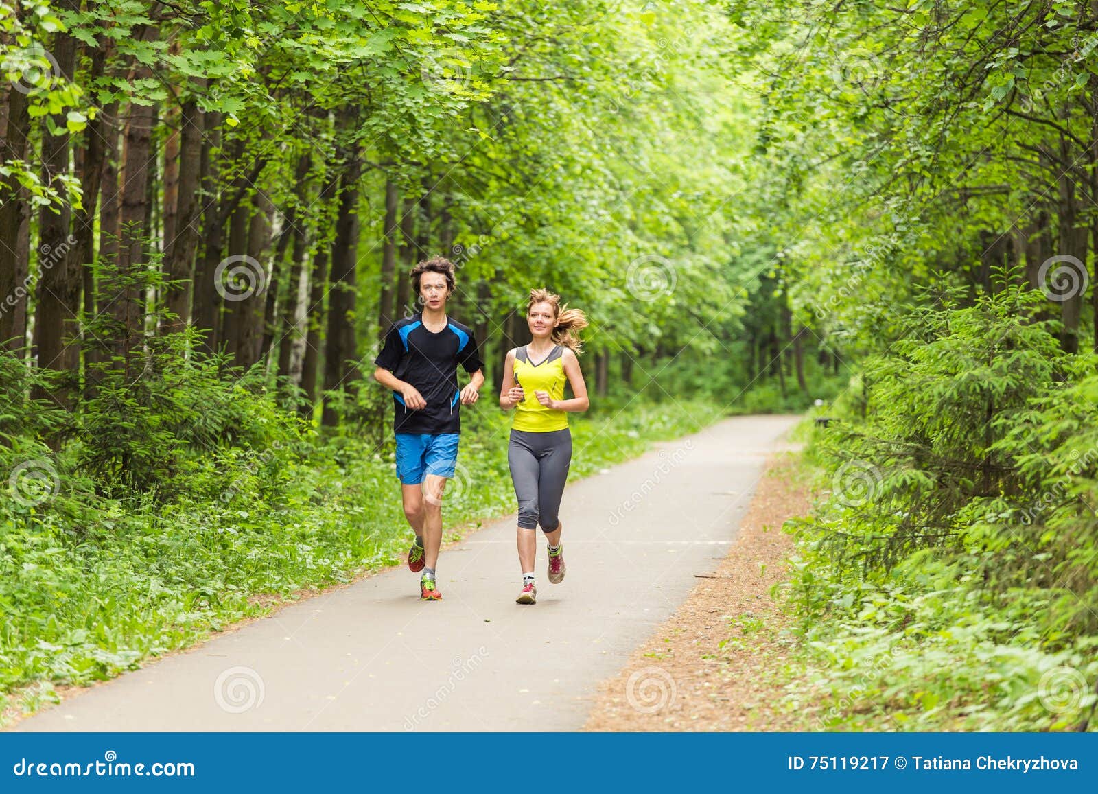Running Together - Friends Jogging in Park Stock Image - Image of ...