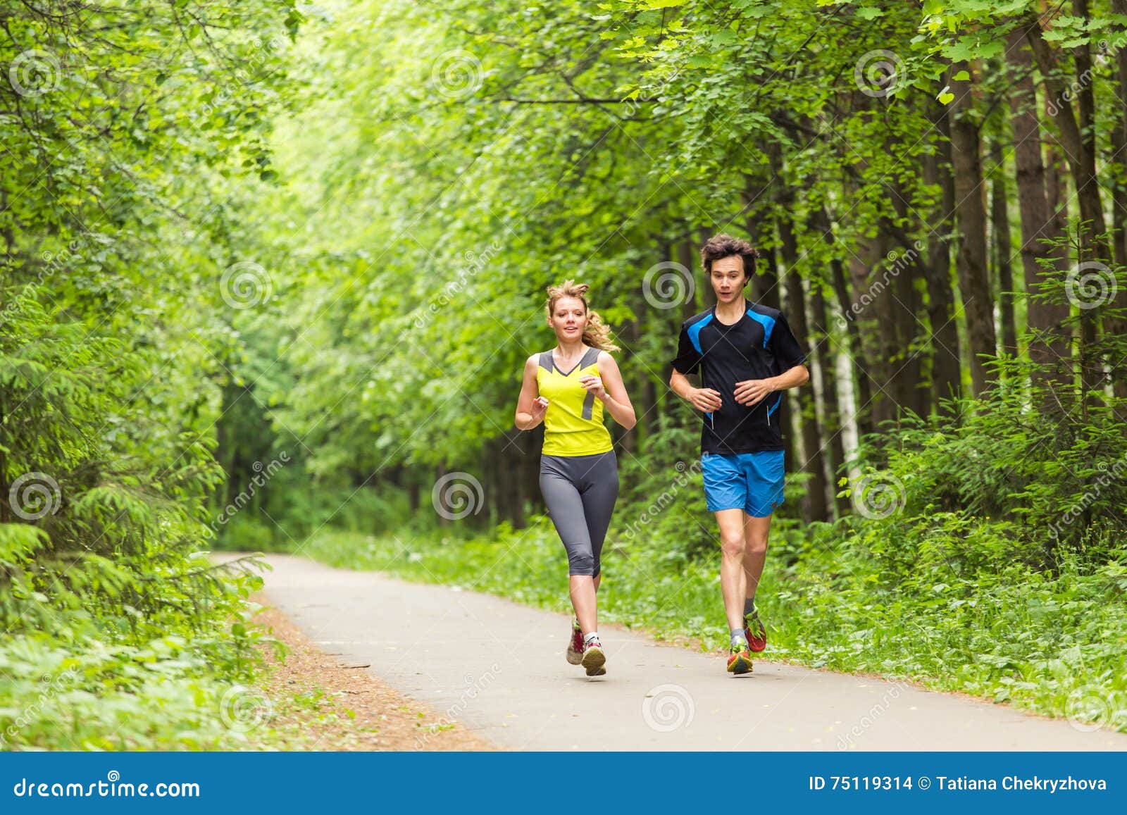 Running Together - Friends Jogging in Park Stock Photo - Image of ...