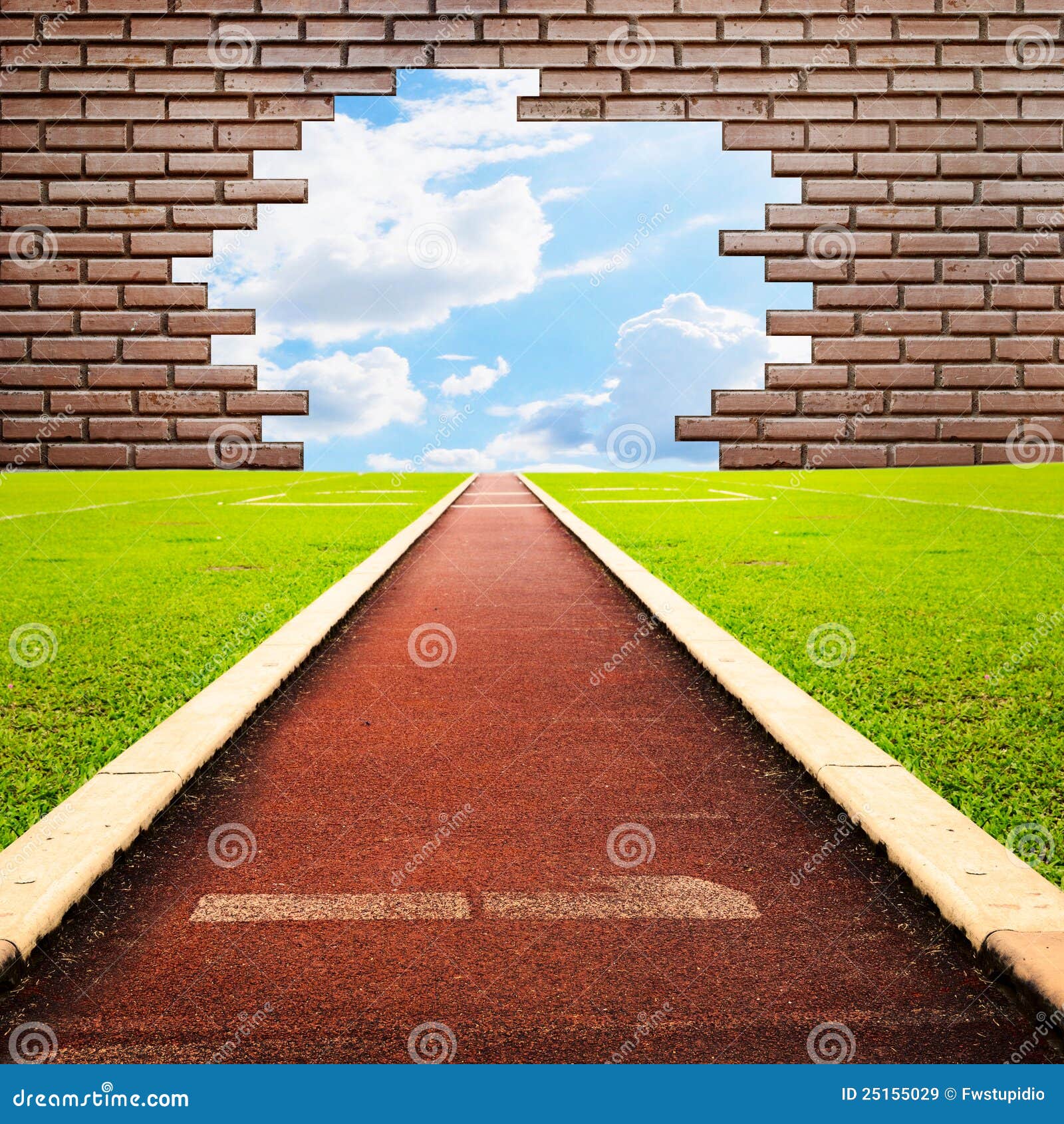 Running Track through Brick with One Lanes To Sky Stock Image - Image ...