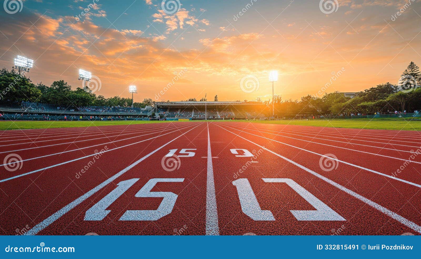 Running Track in Empty Stadium at Sunset with Dramatic Sky Stock Image ...