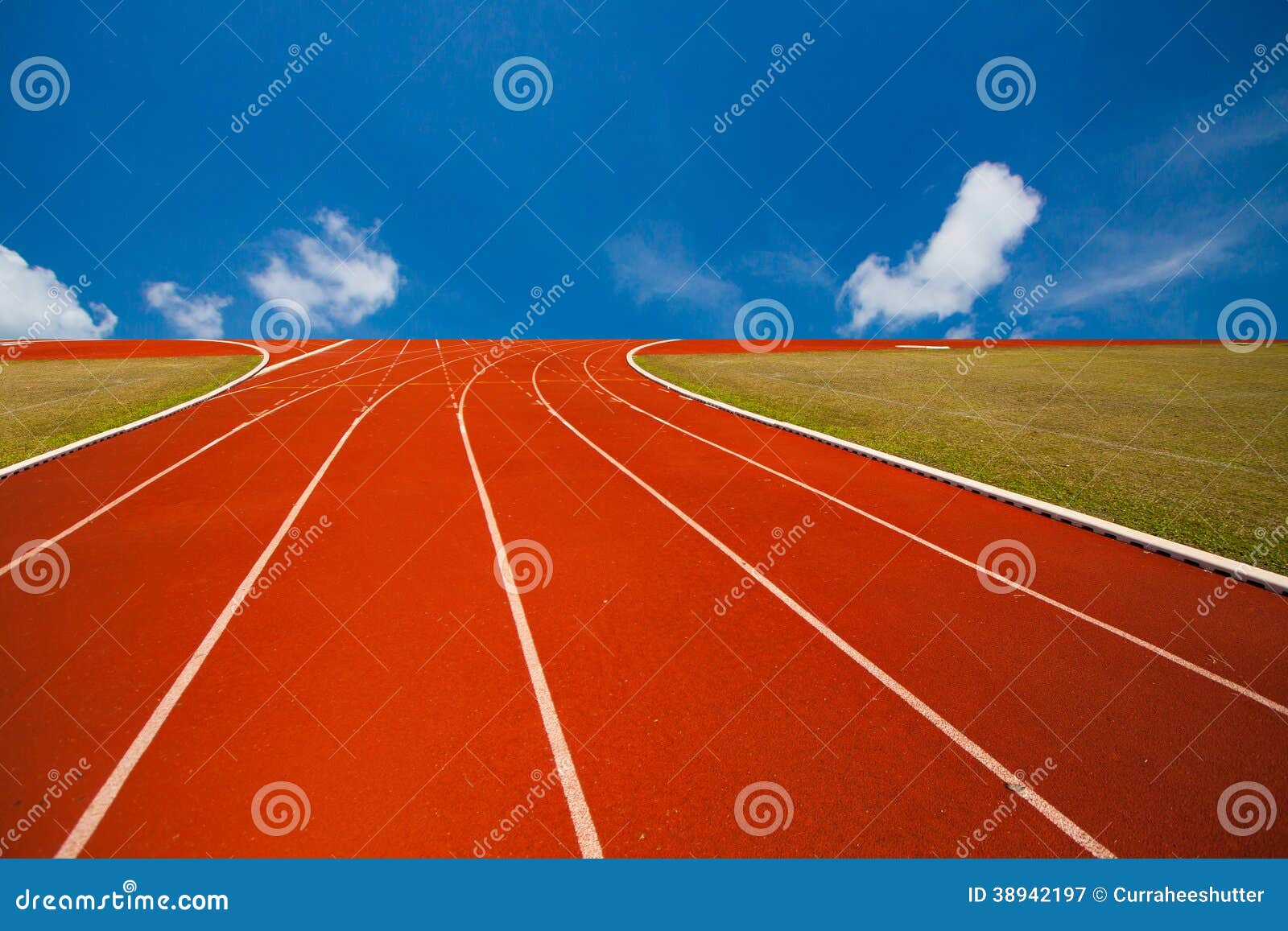 Running Track Over Blue Sky and Clouds Stock Image - Image of natural ...