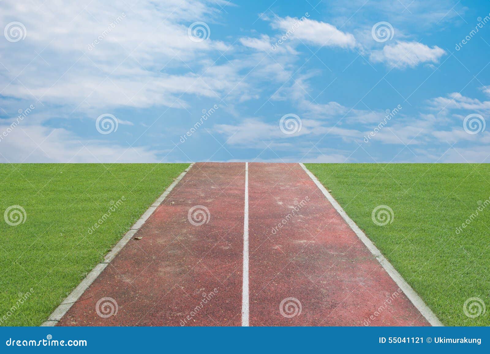 Running Track Over Blue Sky and Clouds Stock Image - Image of away ...