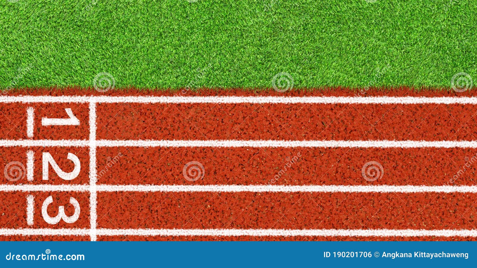 Running Track with White Lines and Numbers Flanked with Green ... Running Track with White Lines and Numbers Flanked with Green ...