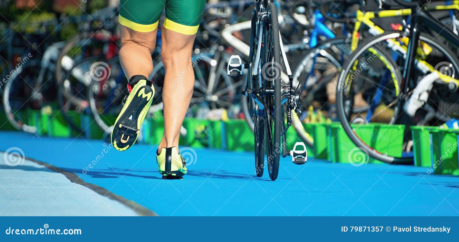 Running Triathlete in the Transition Zone Stock Image - Image of race ...
