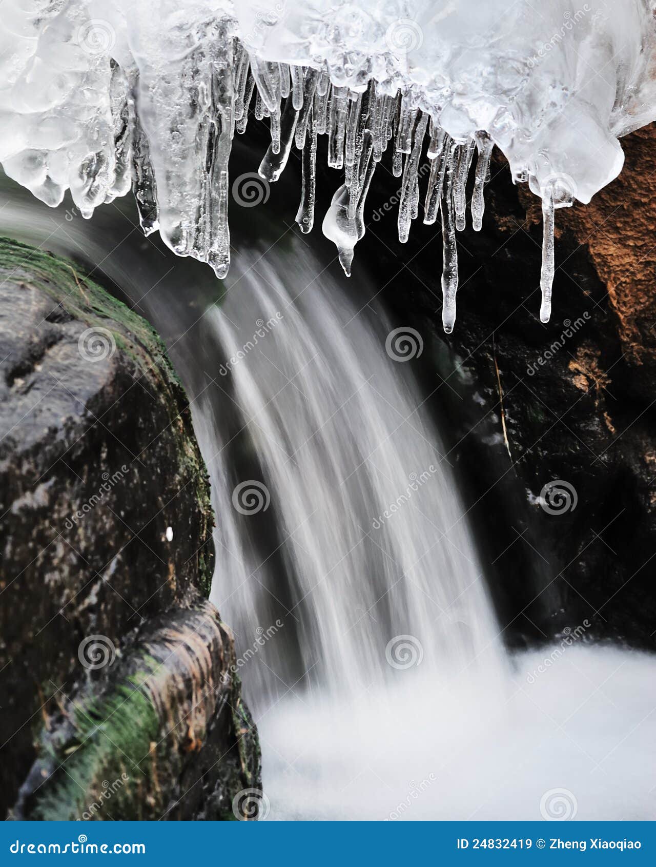 Running waterfall and ice stock image. Image of melting - 24832419