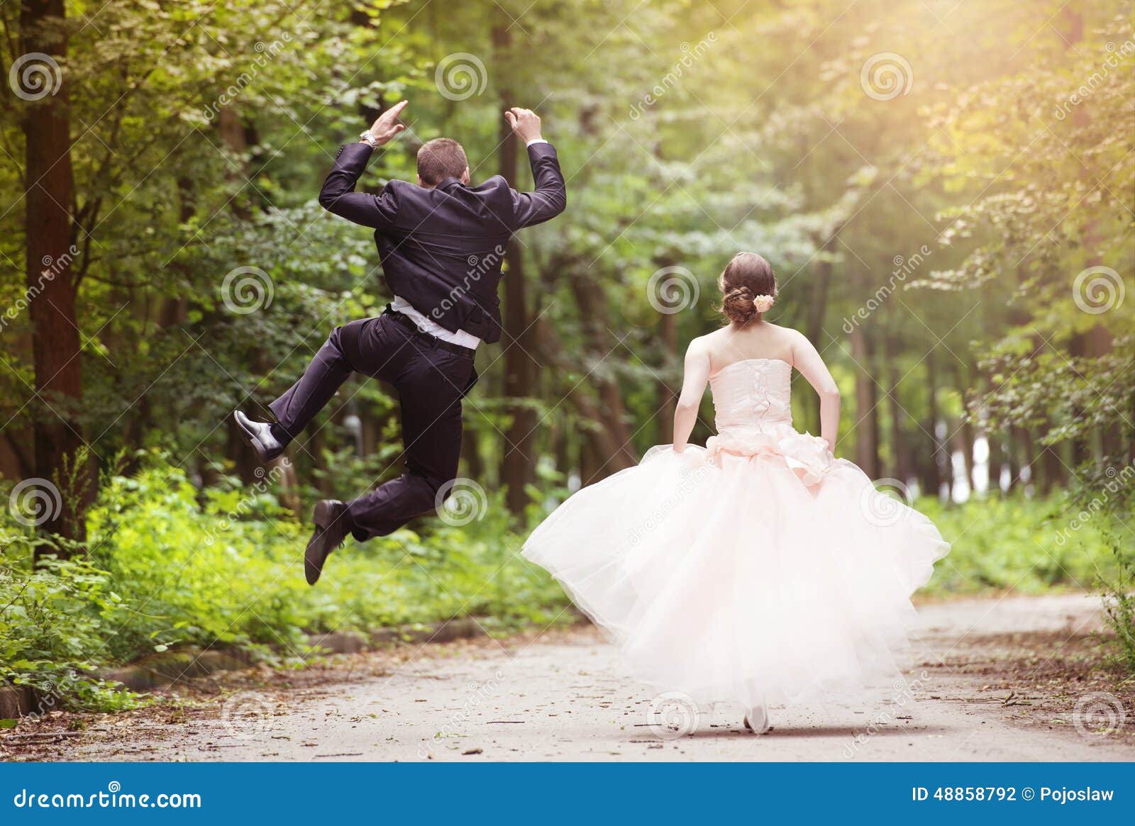 Running wedding couple stock photo. Image of face, girl - 48858792