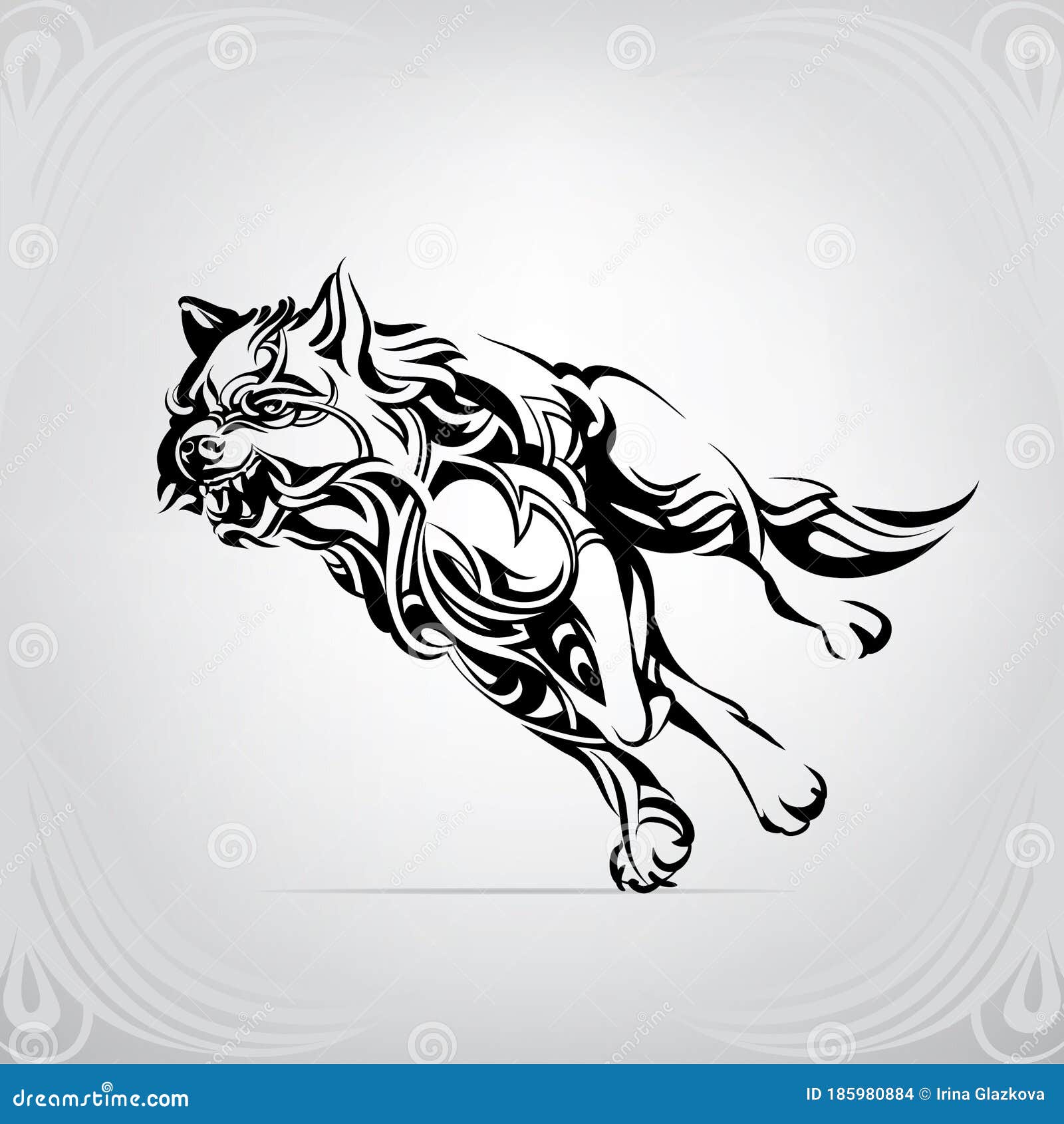The Running Wolf in an Ornament. Vector Illustration Stock Vector ...