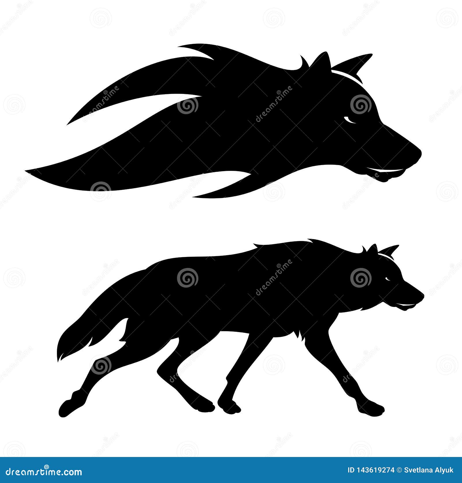 Running Wolf Vector Silhouette Portrait Stock Vector - Illustration of ...
