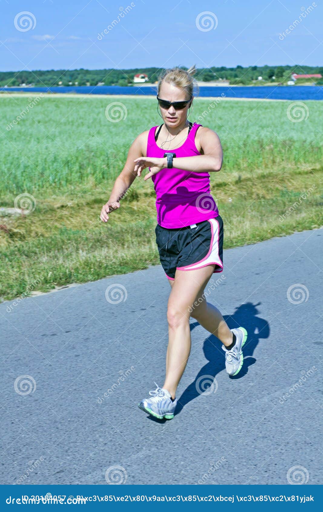 Running Woman on Country Road Stock Image - Image of exercise, athlete ...