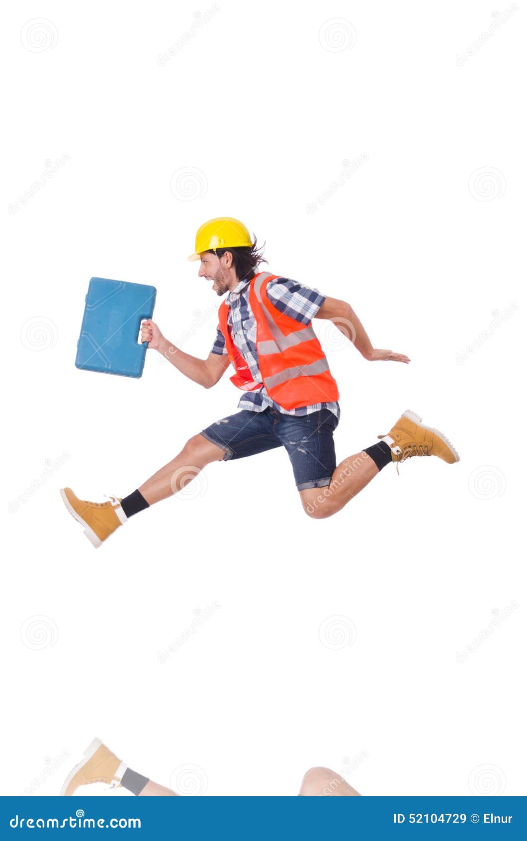 Running Young Builder with Toolbox Isolated on Stock Image - Image of ...