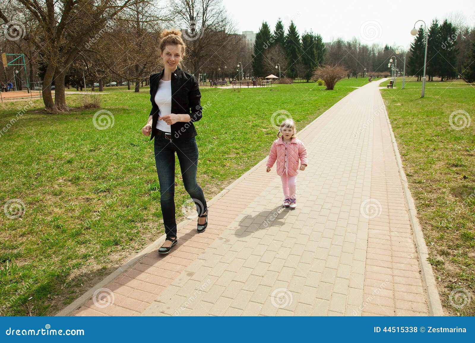 Running Young Mother and Her Daughter Stock Photo - Image of childhood ...