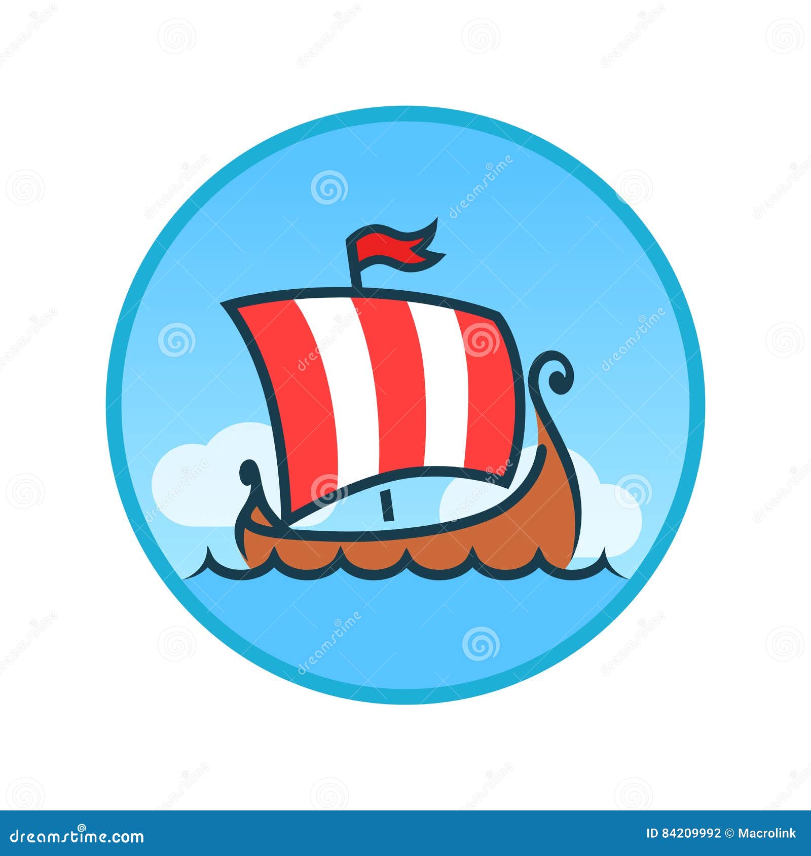 Runt emblem med Drakkar vektor illustrationer. Illustration av silhuett ...