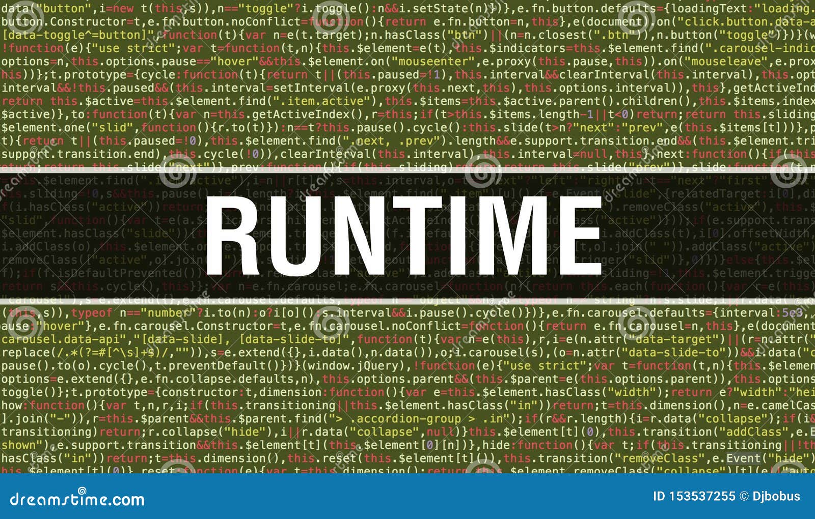 RUNTIME Text Written on Programming Code Abstract Technology Background ...