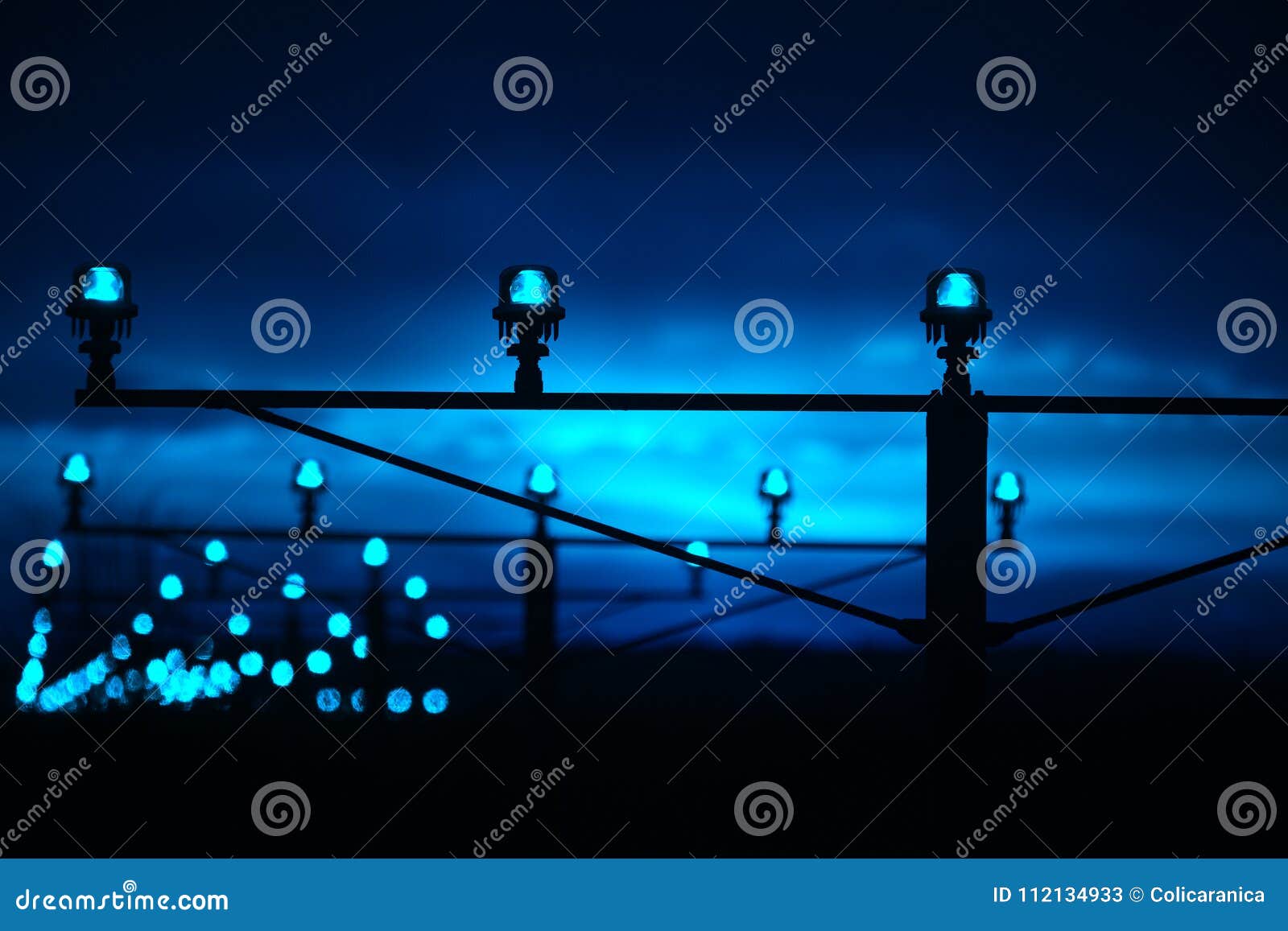 Runway lights, blue sky stock image. Image of effect - 112134933